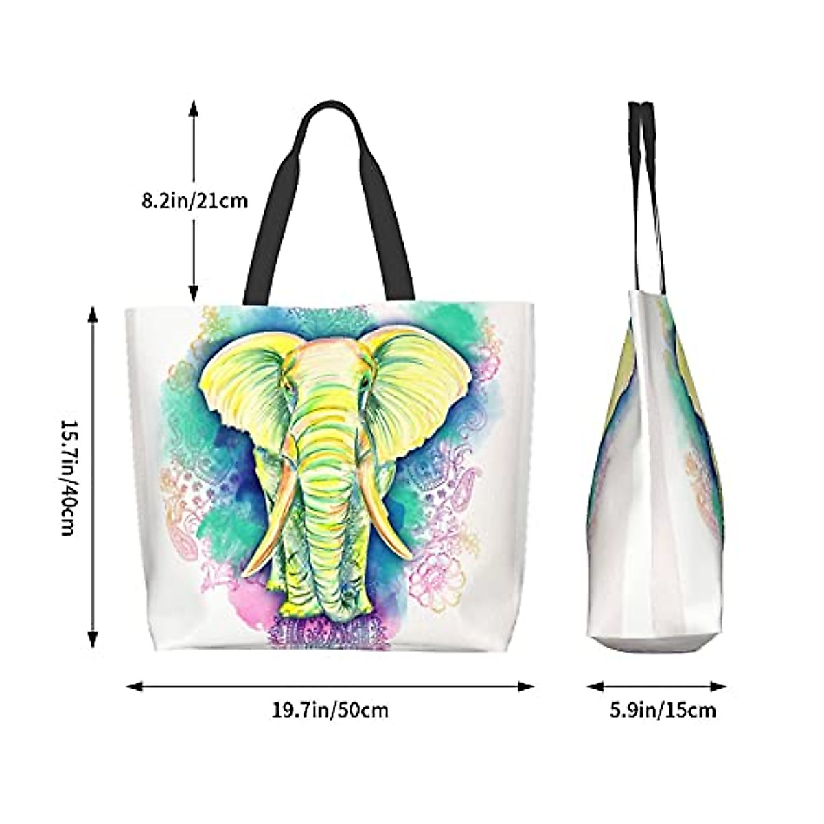 AuHomea Green Elephants Reusable Grocery Bags Big Capacity Shopping Bag Canvas Shoulder Tote Handbag For Women Girls
