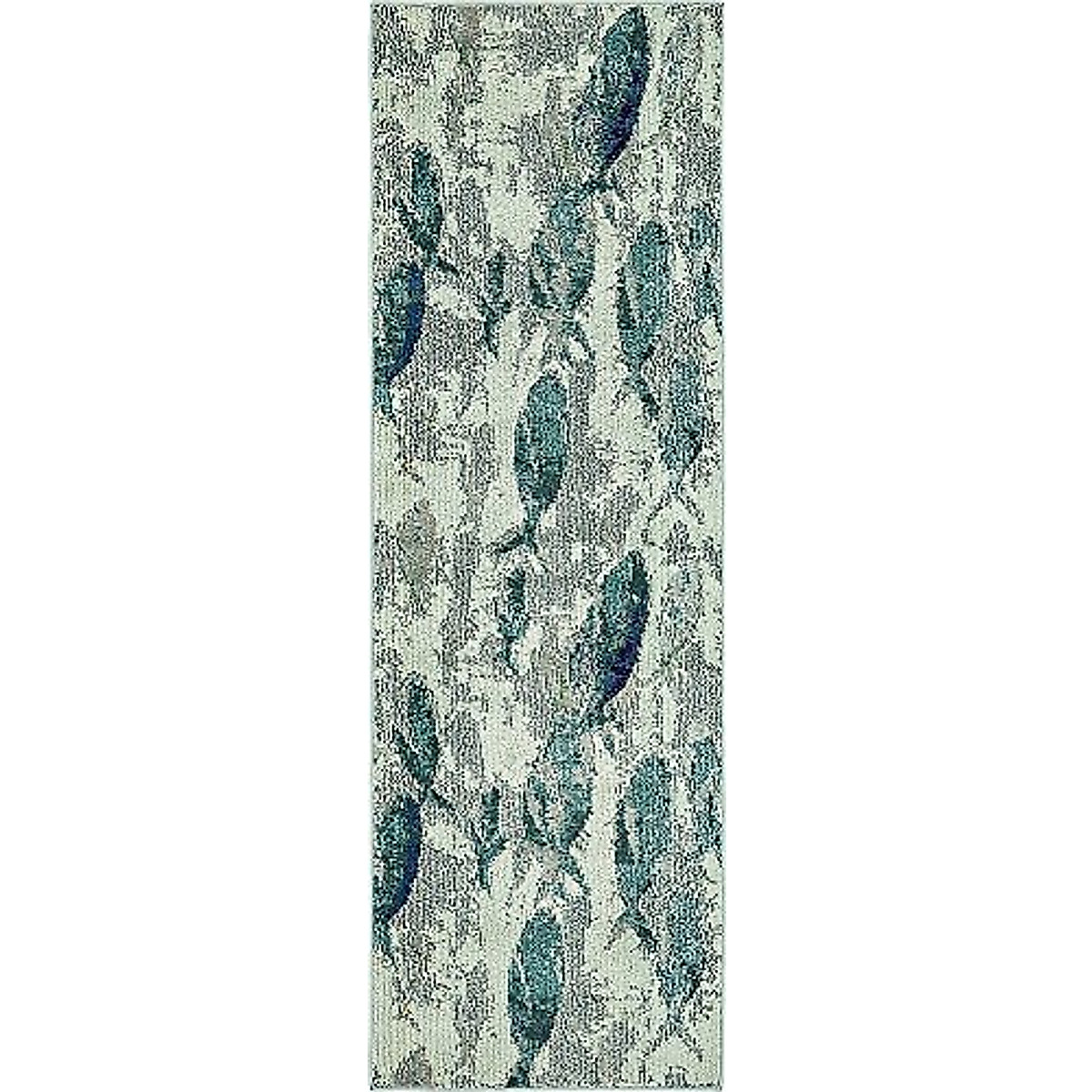 Unique Loom Positano Collection Coastal Modern Fish Light Blue Runner Rug (2' x 7')