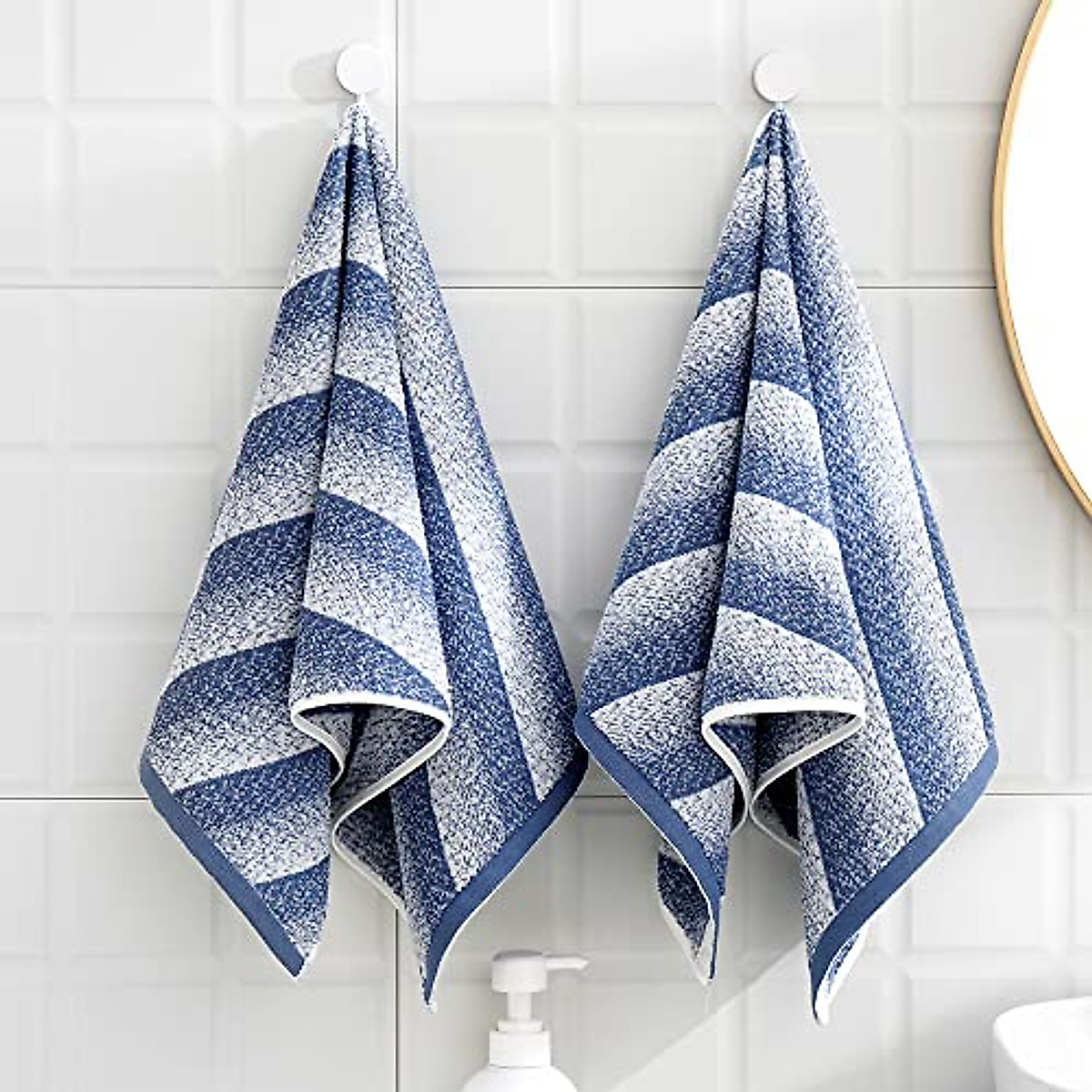 YiLUOMO Diagonal Striped Pattern Hand Towels Set of 2 Blue Color Fade Design 100% Cotton Absorbent Soft Towel for Bathroom 13 x 29 Inch