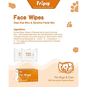 FriPuP Dog Eye Wipes, Travel Size Pet Wash Pads for Ear Face Wrinkle Cleaning, Gentle Tear Stain & Eye Discharge Remover for Cats Kitten Puppy, Essential Small Dog Items, Soft 100 Count (Pack of 2)