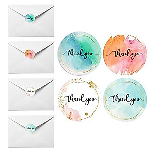 Mobiusea Party Thank You Stickers Roll | Elegant Water Color with Gold Foil |1.5 inch | Waterproof | 500 Labels for Small Business, Floral Designer, Artist | 4 Watercolor Designs