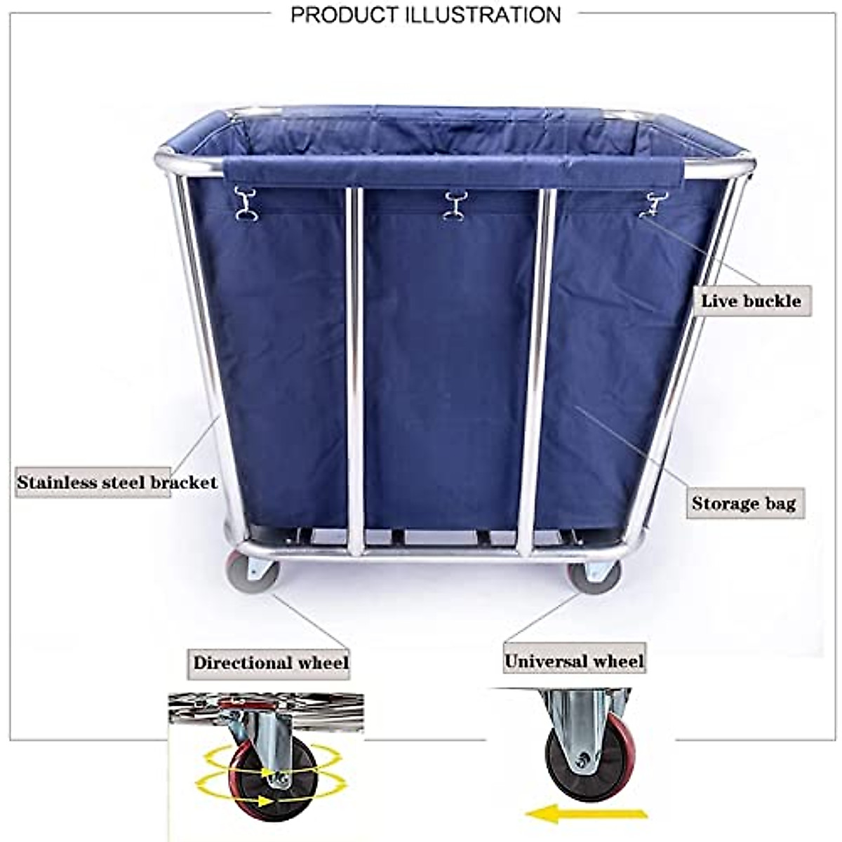 Home Laundry Cart on Wheels 12 Bushel Heavy Duty Canvas Laundry Carts Large Rolling Commercial Laundry Baskets Trucks with Steel Frame and Waterproof Oxford Cloth, 300 Lbs Weight Capacity