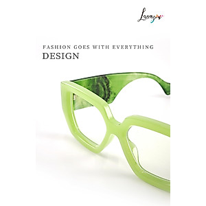 Laemzinv Oversized Square Blue Light Glasses for Women, Large Thick Frame Reading Blocker, Big Reader for Computer Eyewear and Gaming Glasses LA022 (A2 | GREEN)