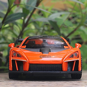 Diecast Toy Car McLaren Senna Sports Car Model,Zinc Alloy Simulation Casting Pull Back Vehicles,1:32 Scale Mini Electronic Supercar Toys with Lights and Music for Toddlers Kids Children Gift (Orange)
