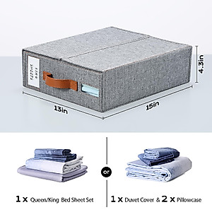 Yecaye 4 Pack Bed Sheet Organizer, Foldable Linen Closet Organizers and Storage, Sheets Set Organizer (Queen & King Size) with Window, Bedding Storage Box for Bedsheets, Duvet Covers and Pillow