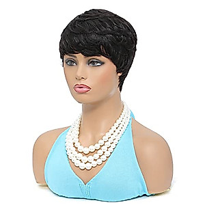 YOUKNOWIG Pixie Cut Straight Short Bob Wig for Black Women 100% Brazilian Human Hair Full Machine Made Wigs Natural Black Color