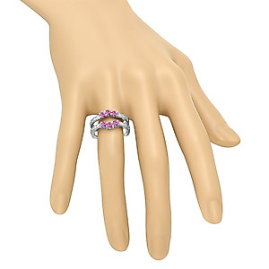 Dazzlingrock Collection 14K Pink Sapphire & White Diamond Wedding Band 3 Stone Enhancer Guard Ring, White Gold, Size 7