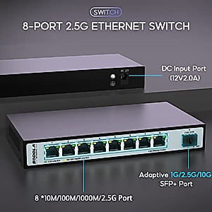 SODOLA 8 Port 2.5G Ethernet Switch with 10G SFP,60Gbps Switching Capacity,Plug & Play/Wall Mountable/Fanless Metal Multi-Gig Unmanaged Network Switch