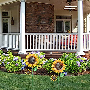 hogardeck Metal Sunflowers Decorative Garden Stakes, 26" Outdoor Garden Decor 9" Flower Shaking Head Yard Stakes, Spring Yard Art Fairy Decorations for Lawn Patio, 2 Pack
