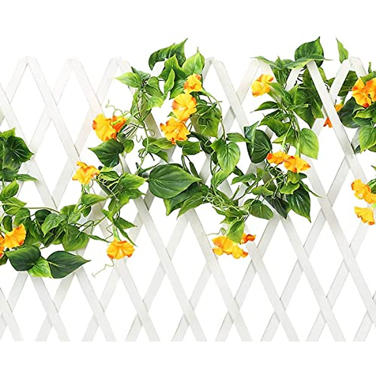 MARTINE MALL Morning Glory Flower Vine 15Feet Artificial Flower Vines Morning Glory Hanging Plant Fake Hanging Vine Flowers Hanging Plants Silk Garland for Wall Stairway Home Decor Yellow, 2 Pcs