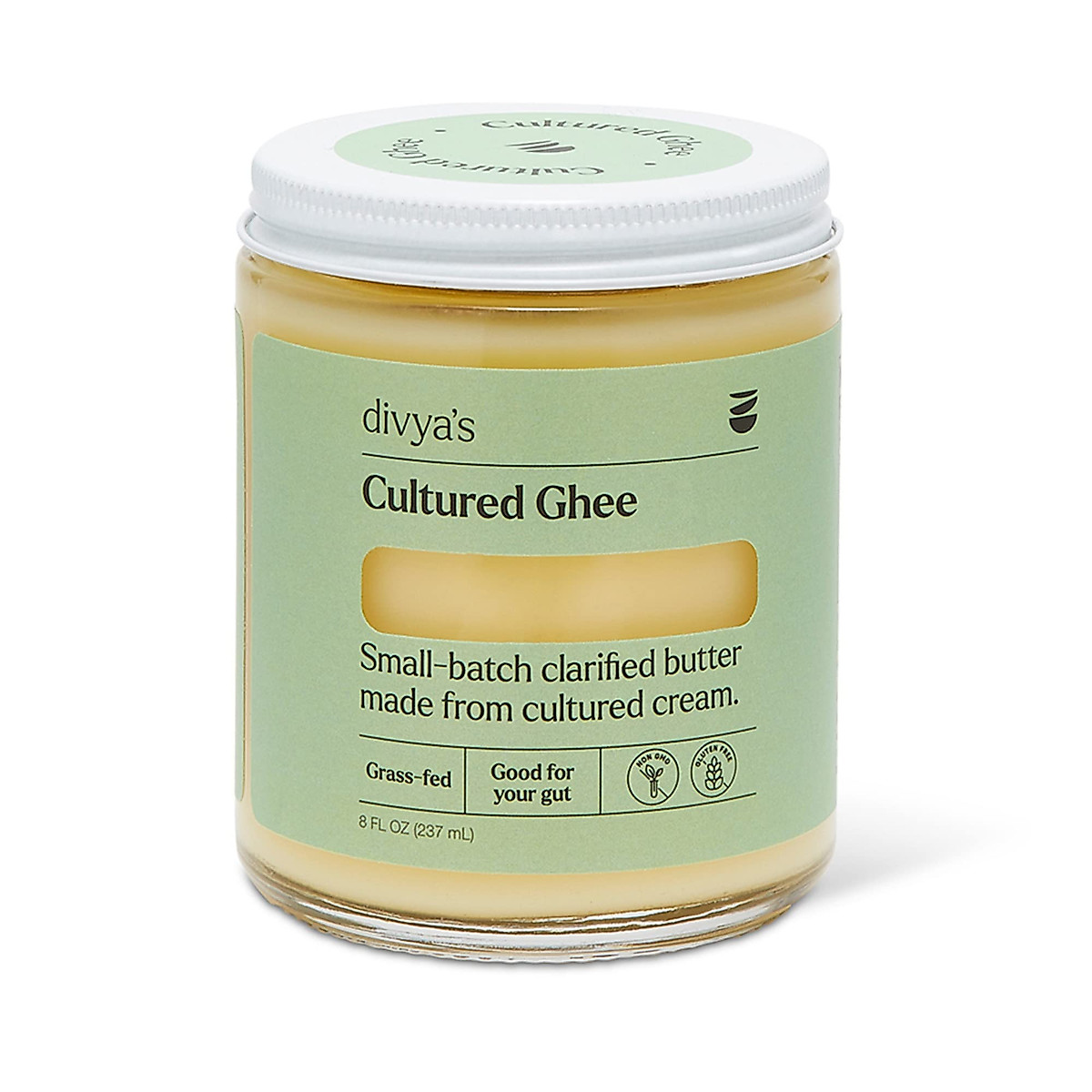Divya's Cultured Ghee - 8 oz Grass-Fed Ghee Clarified Butter - Great For Cooking Meals & Promotes Gut Health - Non-GMO, Gluten Free, Keto Friendly, Ayurvedic Ghee Butter
