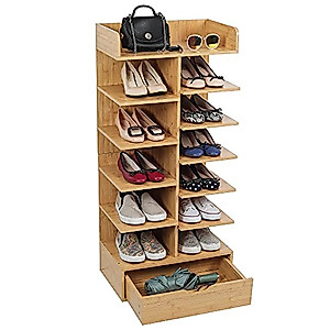 TQVAI 6 Tier Shoe Rack, Wood Shoe Organizer with Drawer, Tall Shoe Storage Rack for Entryway, Bamboo Color