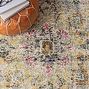 SAFAVIEH Madison Collection 8' x 10' Grey / Gold MAD473F Boho Chic Medallion Distressed Non-Shedding Living Room Bedroom Dining Home Office Area Rug