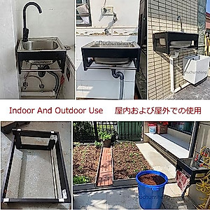 Commercial Hand Wash Station Utility Sink Stainless Steel, Single Bowl Wall Mounted Catering Sink Unit with Hot and Cold Water Taps, Restaurant Kitchen Sink for Indoor Outdoor Laundry Garage (38