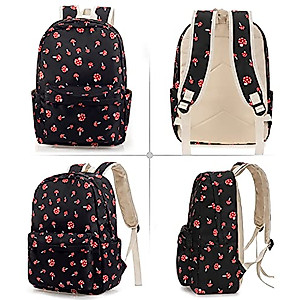 Mushroom School Bag 3-in-1 Kids Bookbag Set, Junlion Laptop Backpack Lunch Bag Pencil Case Gift for Teen Girls Womens