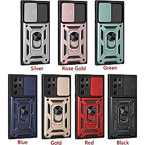 Multipurpose case for Samsung Galaxy S22 Ultra 6.8 inches Case with Slide Lens Cover, Shockproof with Built-in 360° Rotate Kickstand Magnetic Protective Case (Black)
