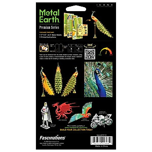 Metal Earth Fascinations Premium Series Peacock 3D Metal Model Kit Bundle with Tweezers