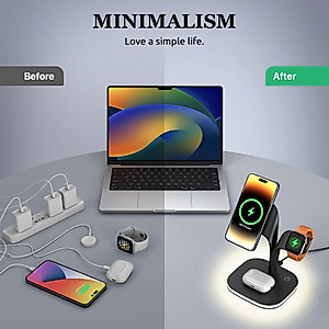 Wireless Charging Station, 5 in 1 Fast Mag Safe Magnetic Charger Stand for iPhone 14,13,12 Pro/Max/Mini/Plus, Apple Watch Ultra 8/7/6/SE/5/4/3/2 and Airpods 3/2/Pro (Black) (Black)