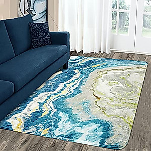 LINROMIA Marble Large Area Rug 4'x6', Abstract Swirl Design Living Room Rug Washable Modern Throw Carpet Floor Mats with Non-Skid Backing Decor for Bedroom Sofa Laundry Porch