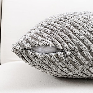 Fancy Homi 2 Packs Gray Decorative Throw Pillow Covers 18x18 Inch for Living Room Couch Bed Sofa, Rustic Farmhouse Boho Home Decor, Soft Corss Corduroy Twill Textured Square Grey Cushion Case 45x45 cm