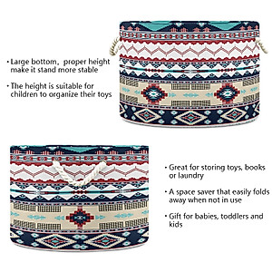 WELLDAY Cotton Rope Basket Vintage Aztec Navajo Baby Laundry Basket for Blankets Toys Storage Basket