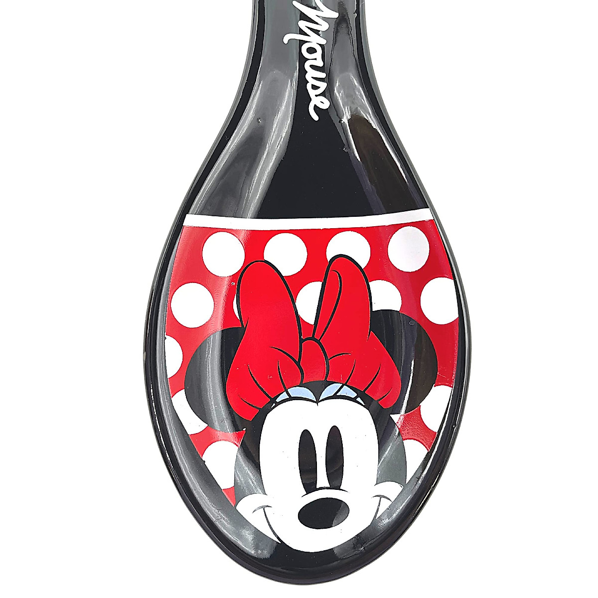 Jerry Leigh Classic Minnie Mouse Face with Polka Dots Ceramic Spoon Rest, Collectible Disney Themed Kitchen Decor Accessories, Fun Utensil Holders for Cooking and Baking, Black, White, Red, 9 inches