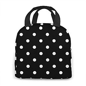 Black And White Polka Dot Portable Insulated Lunch Tote Bag Reusable Lunch Box For Men, Women And Kids