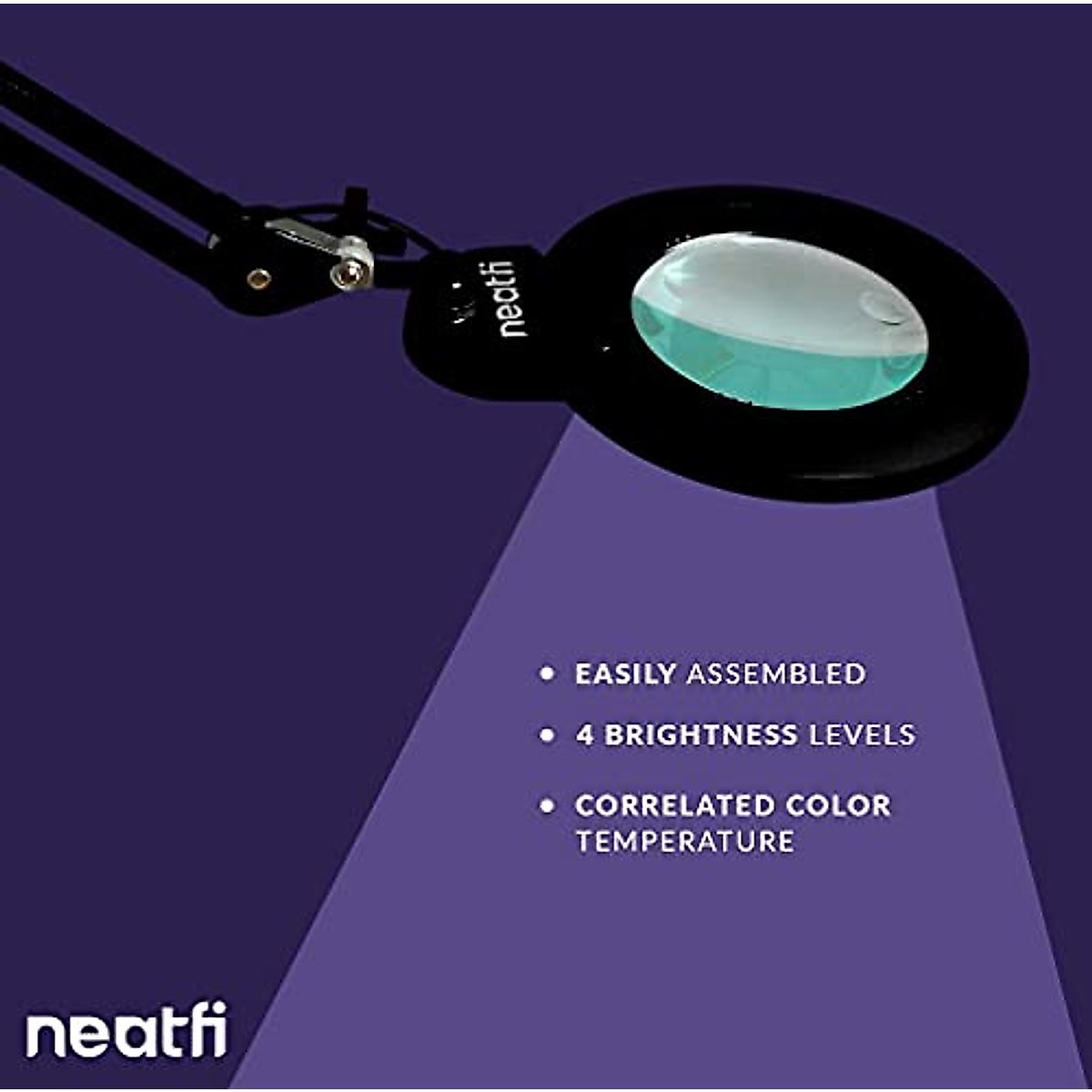 Neatfi (New Model XL Bifocals 1,200 Lumens Super LED Magnifying Lamp with Clamp, 6 Inches Lens, 4 Level Brightness, Correlated Color Temperature Control, 12W, 120 Pcs SMD LED (Black)