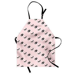 Ambesonne Eyelash Apron, Doodle Style Open and Closed Eyes Hand Drawn Sketch Abstract Design, Unisex Kitchen Bib with Adjustable Neck for Cooking Gardening, Adult Size, White Black