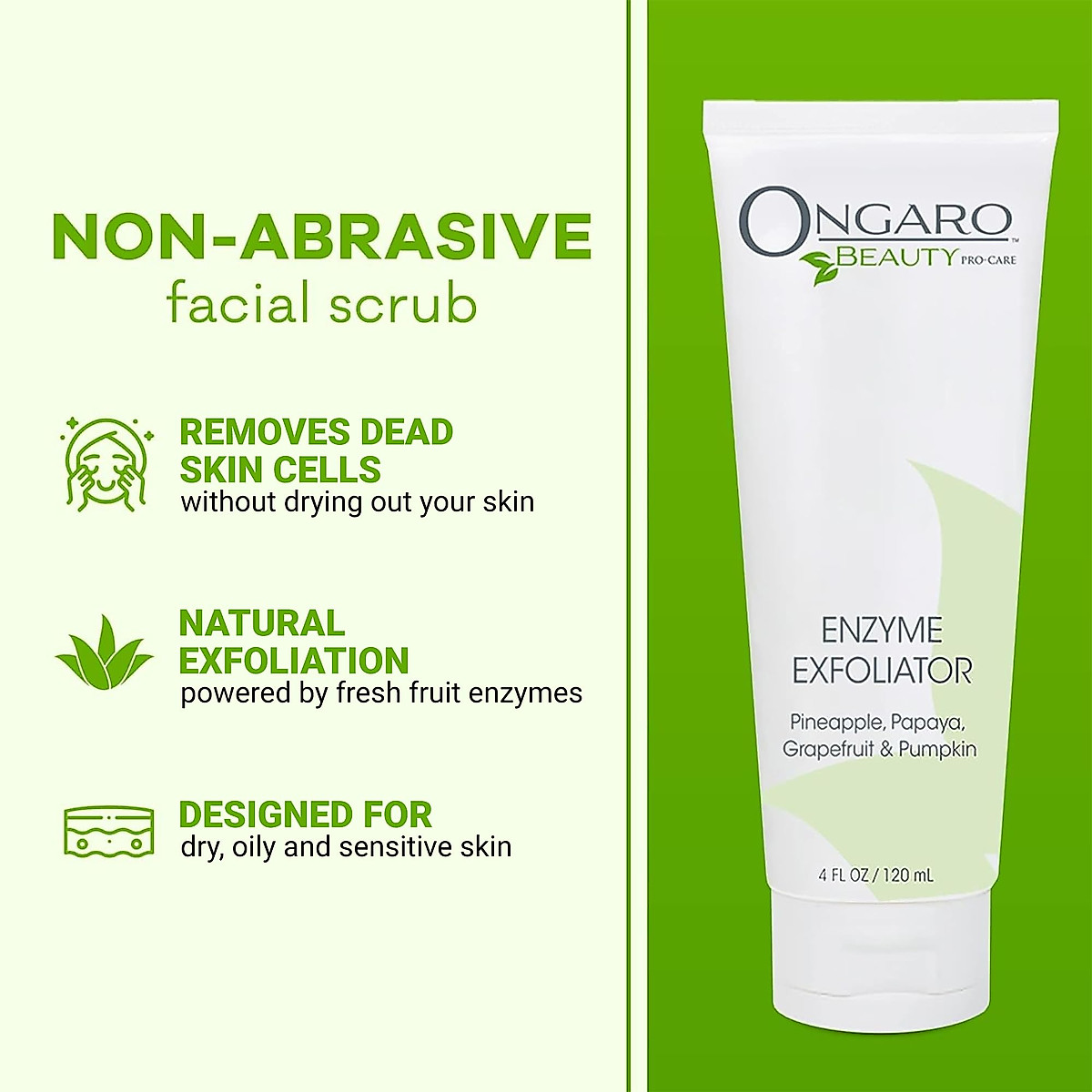 Ongaro Beauty Organic Face Scrub - Natural Exfoliating Face Wash & Enzyme Peel for Sensitive Skin - Facial Scrub Exfoliator for Women & Men - Clear Acne & Unclog Pores - Smooths & Brightens - 4 FL OZ