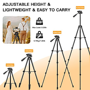 67" Camera Tripod Stand, Tablet Tripod for ipad iPhone, Aluminum Cell Phone Tripod with Remote/Phone Holder, Travel DSLR Tripods for Video Recording, Compatible with Canon Nikon Sony