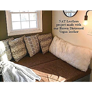 NAT Leathers | Brown Distressed 2 Tone Oily Faux Vegan Leather PU (Peta Approved Vegan) | 1 Yard 36 inch x 54 inch Cut by Yard Pleather 0.9 mm Upholstery | Brown Crazy Horse Distress 36"X54"
