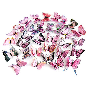 DaGou Mixed of 12PCS 3D Pink Butterfly Wall Stickers Decor Art Decorations¡­ (2*Pink)