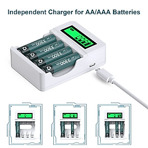 Deleepow Rechargeable AA Batteries High Capacity 3300mAh Nimh AA Batteries 1.2v Pre-Charged Double A Battery with LCD Display Charger, Pack of 8