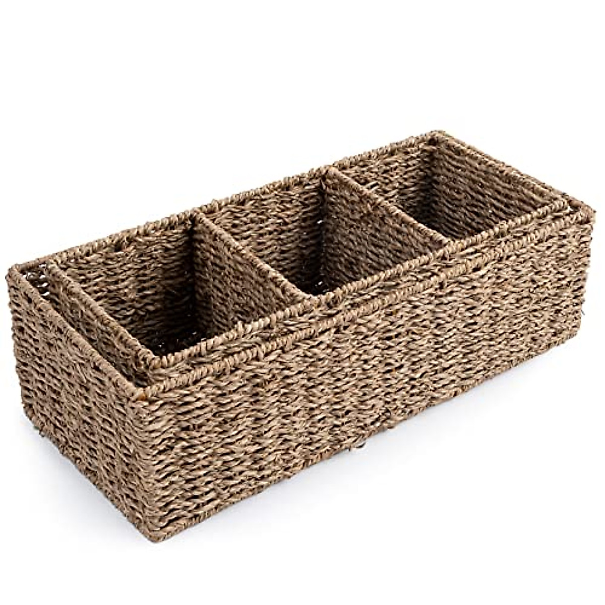 Wicker Storage Basket - Rectangular Basket - Long Storage Wicker Baskets for Organizing - Rectangular Wicker Basket for Shelves- Toilet Basket Tank Top (Seagrass)