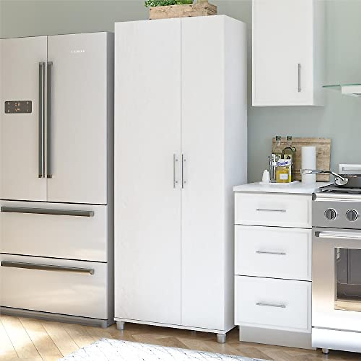 SystemBuild Evolution Camberly Tall Asymmetrical Cabinet in Ivory Oak