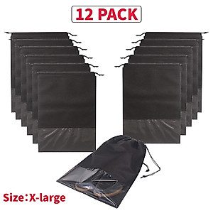 12PCS Travel Shoe Bags with Rope for Men and Women Large Shoes Pouch Storage Packing Organizers, Black