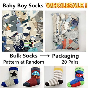 TYONMUJO 20 Pairs Baby Boy Girl Socks Wholesale Baby Cotton Socks Bulk Toddler Kids Socks Bundle (Pattern at Random) Boys 0-12 Months