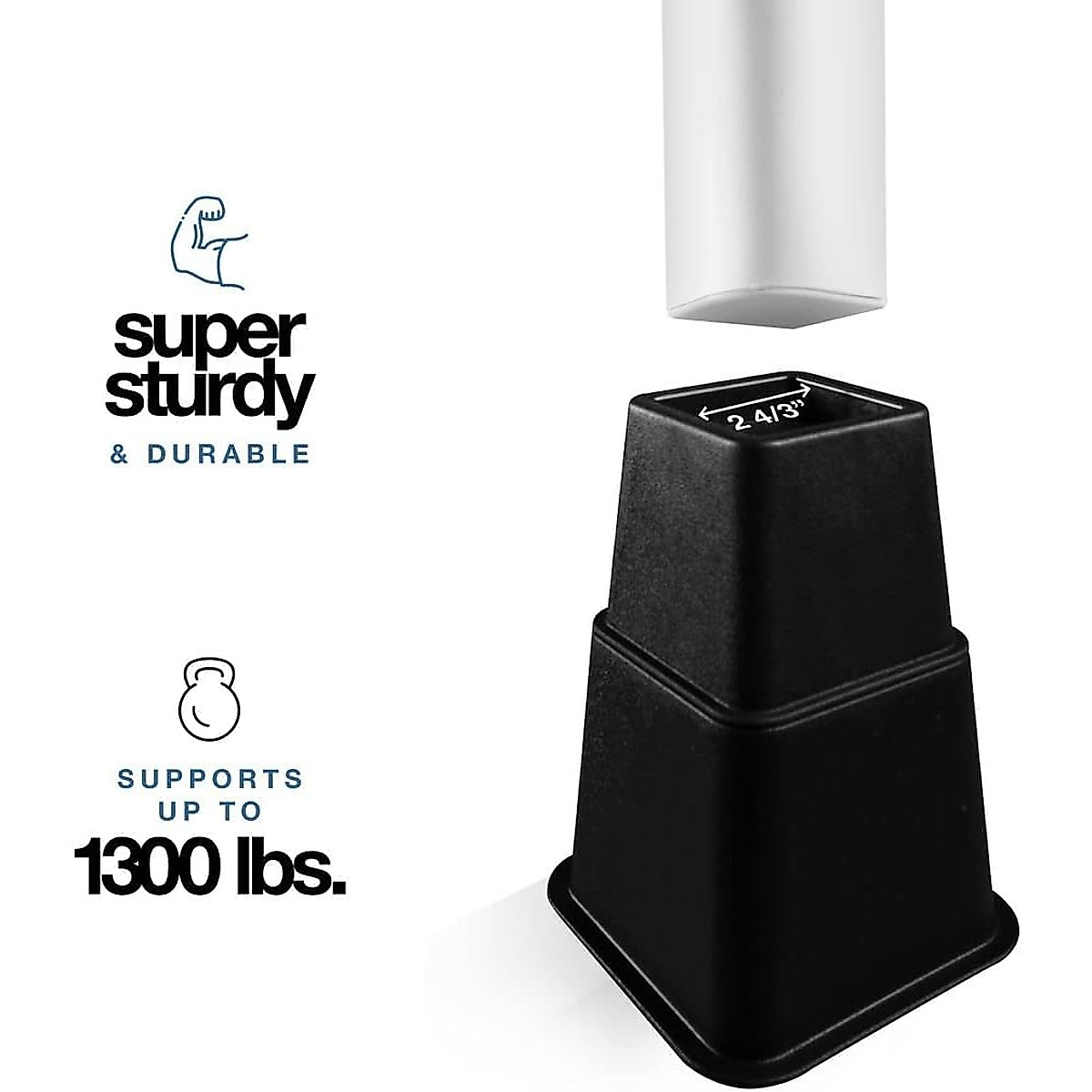 Adjustable Bed Risers - Stackable Bed Frame Risers for Elevation & Under-Bed Storage - Heavy-Duty Furniture Riser for Table, Couch, Desk, and Chair - Set of 4 Large & 4 Small Bed Lifts - Black Home It