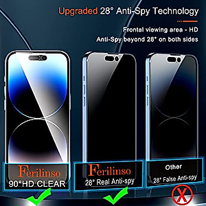 Ferilinso 3 Pack for Apple iPhone 14 Pro Privacy Screen Protector Tempered Glass Accessories 9H Anti Spy Privacy Screen for iPhone 14 Pro 3 Pack Camera Lens Protector Case Friendly