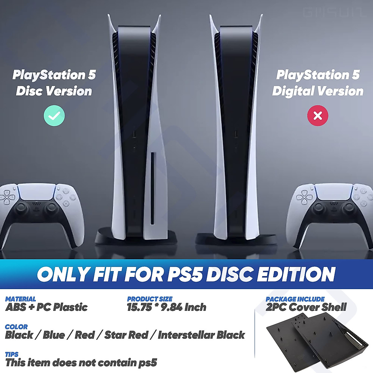 Gmquiz Plates for PS5 Console Cover, Hard Shockproof for PS5 FacePlates, ABS Anti-Scratch Dustproof Replacement Faceplate Shell for Playstation 5 Console, Red (Disc Edition).