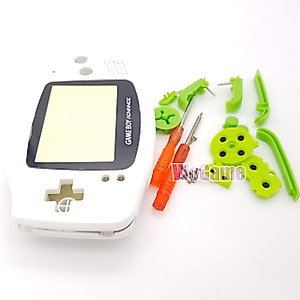 Full Housing Case Cover Housing Shell Replacement for Game boy Advance GBA Shell Case with Buttons Kit-White+Green Buttons