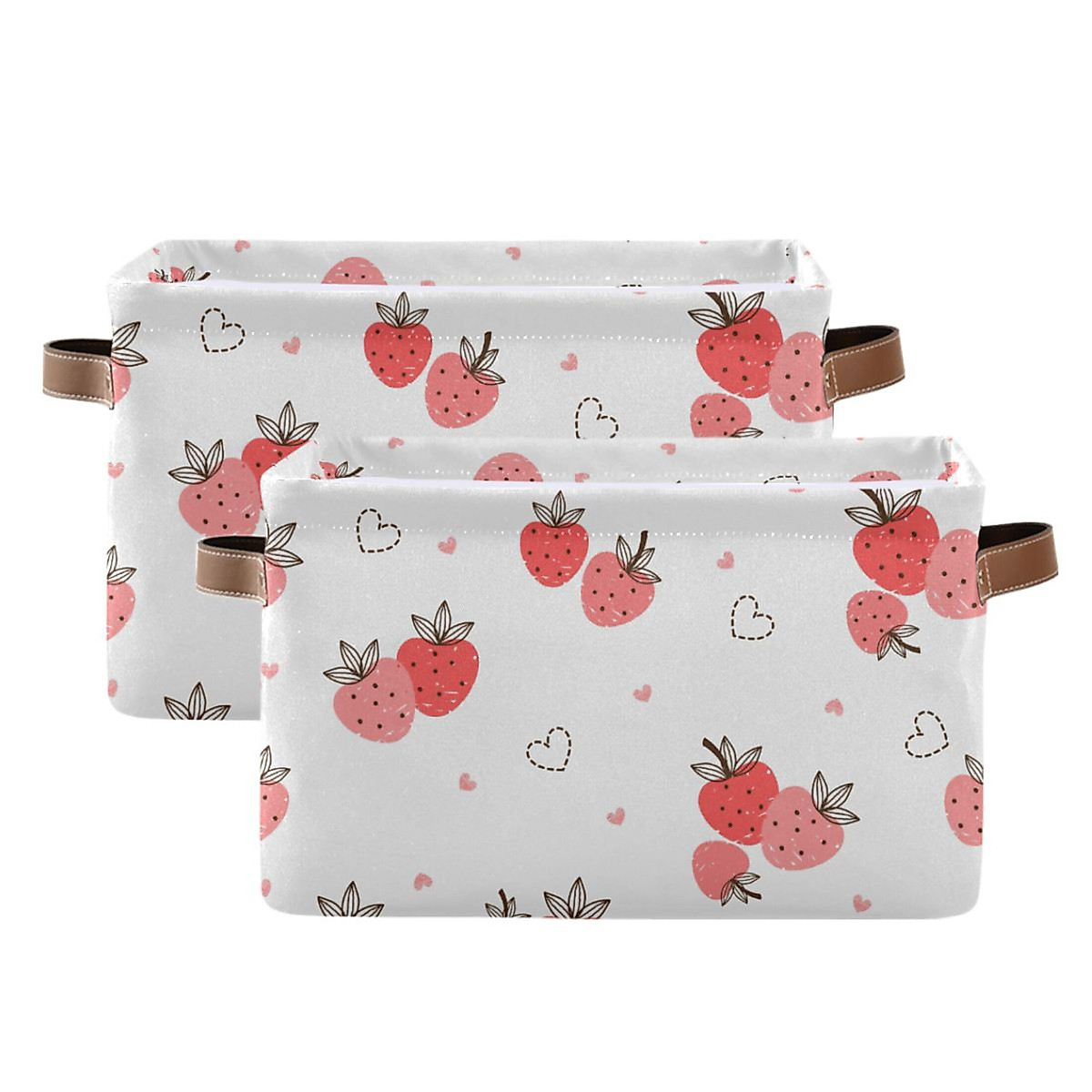 Qilmy Strawberry Pattern Storage Basket with Handles for Organizing, Collapsible Canvas Shelves Storage Bins for Home Closet Bedroom Living Room