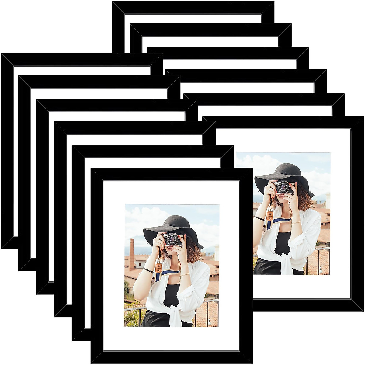 Picrit 12x16 Picture Frame Set of 12, Display 8.5x11 with Mat or 12x16 Without Mat, Photo Frames for Wall Mounting Display, Black.