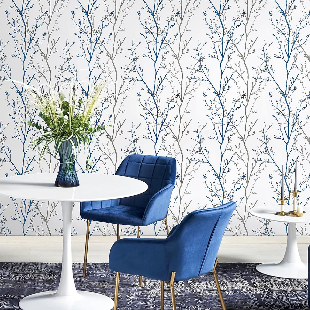 Melwod Grey Blue Tree Branches Peel and Stick Contact Paper 17.7" x 78.7" Modern Tree Branch Removable Wallpaper Natural Wall Paper Self-Adhesive Vinyl for Drawer Liner Furniture Crafts Accent Walls