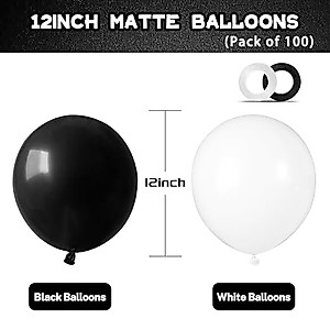 100pcs Black and White Balloons 12 Inch Thickened Latex Balloons for Birthday Wedding Graduation Party Decorations (Black White balloon)