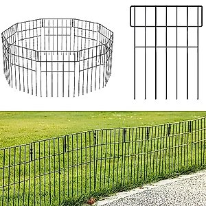 ELYKEN 10 Pack Garden Fences, Animal Barrier Fence for Dog, 17”H x 12"W (Total 10’) Decorative Rustproof Metal Wire Panel Border for Dog, Flower Edging Blocker for Yard Landscape Patio Outdoor Decor