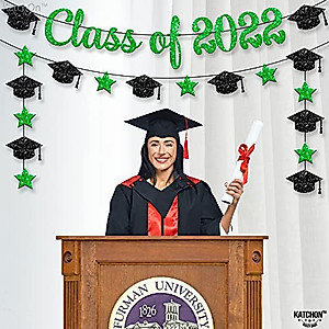 Big, Congrats Grad Banner Green - 72x44 Inch | Green Glitter Class of 2022 Banner - No DIY, 10 Feet | Graduation Banner for Class of 2022 Decorations | Graduation Decorations 2022 Green and Black