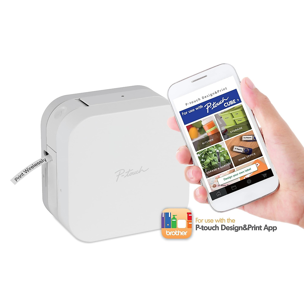 Brother P-Touch Cube Smartphone Label Maker, Bluetooth Wireless Technology, Multiple Templates Available for Apple & Android Compatible – White