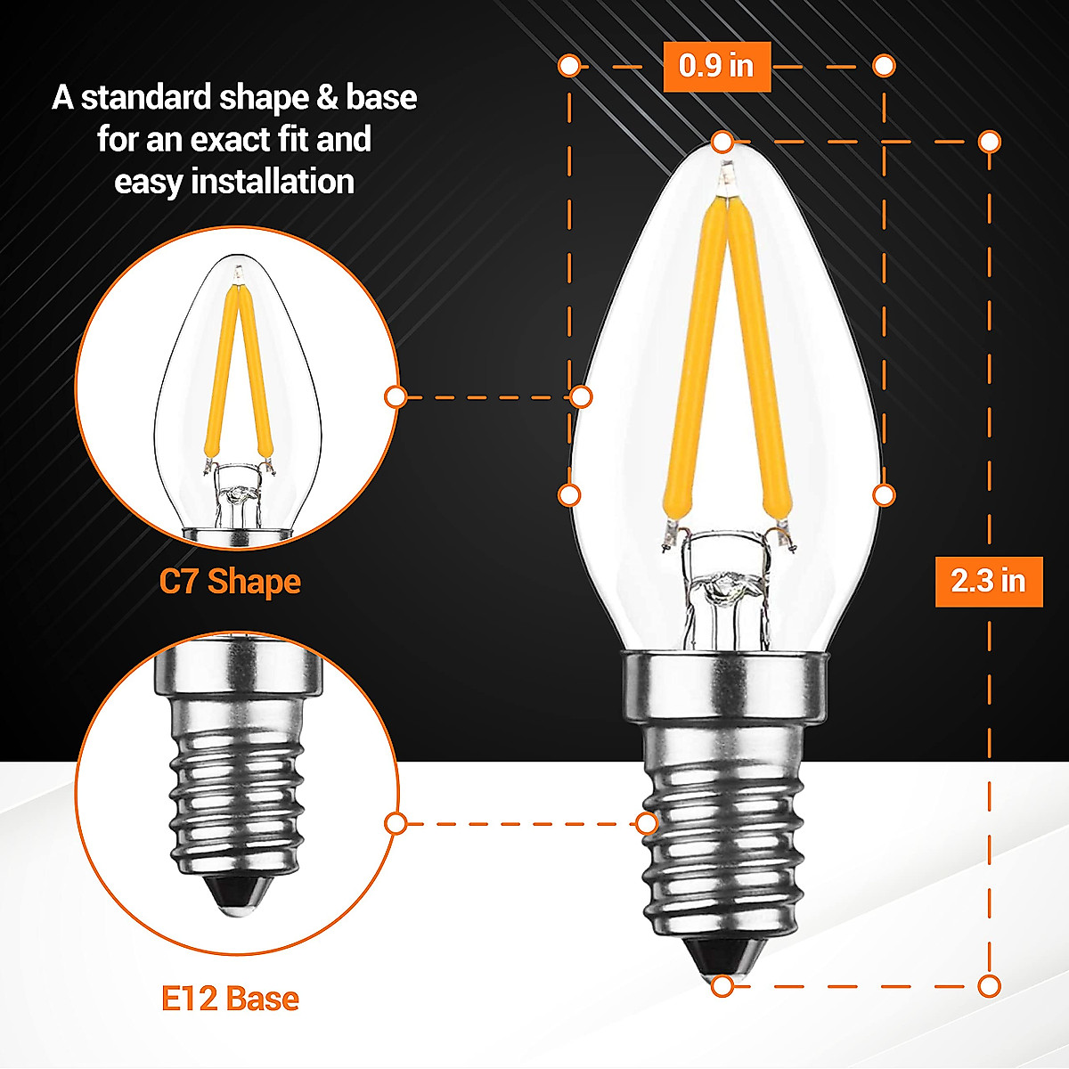 BlueStars 3W C7 E12 Candelabra Base LED Light Bulbs 120V, 15W Equivalent, 2700K Warm White, Clear Glass for Indoor Outdoor Christmas Holiday Home Decoration - Pack of 6